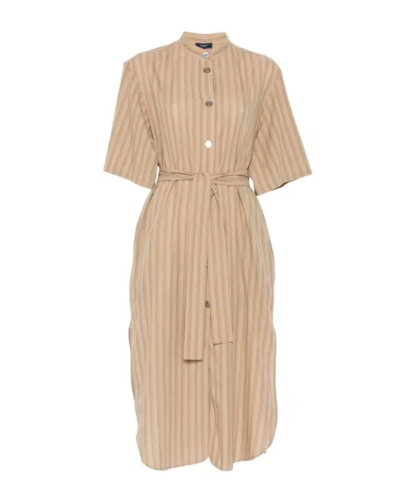 Soeur Striped Belted Short Sleeve Dress - Nude