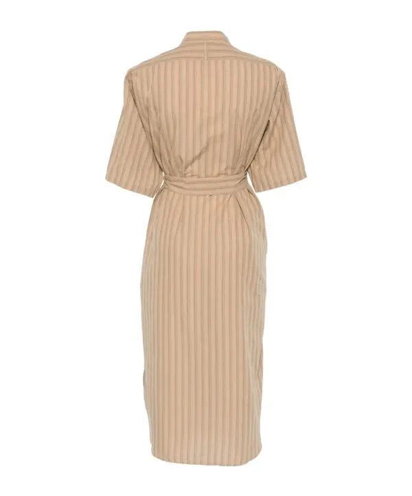 Soeur Striped Belted Short Sleeve Dress - Nude