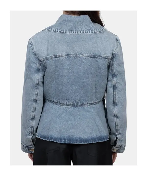 GANNI Collared Long-sleeved Denim Jacket With Peplum Detail