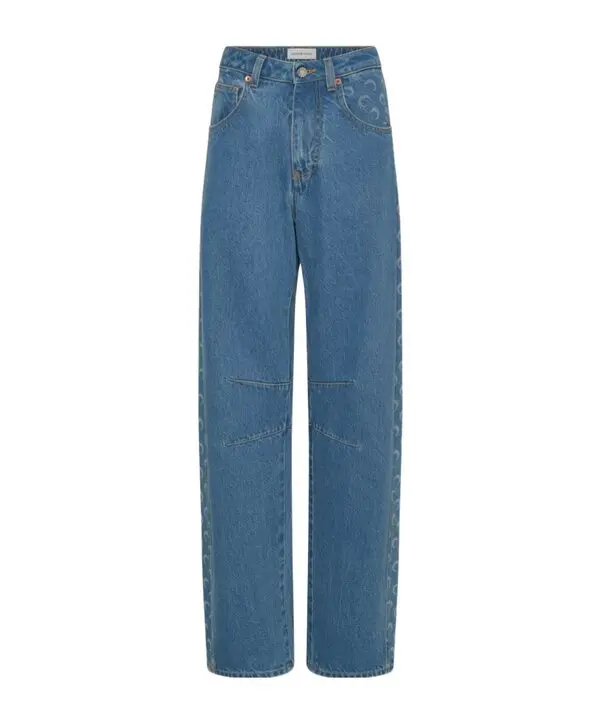 MARINE SERRE Moon Print Wide-leg Jeans - Light Blue
