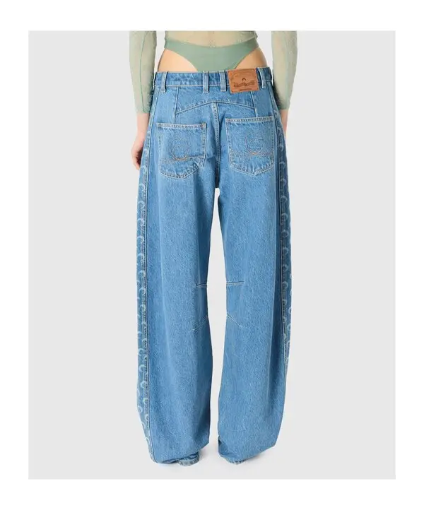 MARINE SERRE Moon Print Wide-leg Jeans - Light Blue