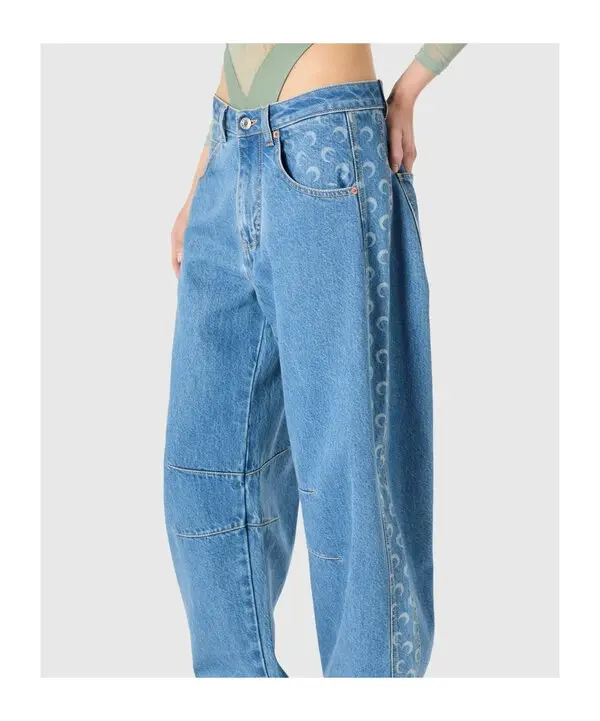MARINE SERRE Moon Print Wide-leg Jeans - Light Blue
