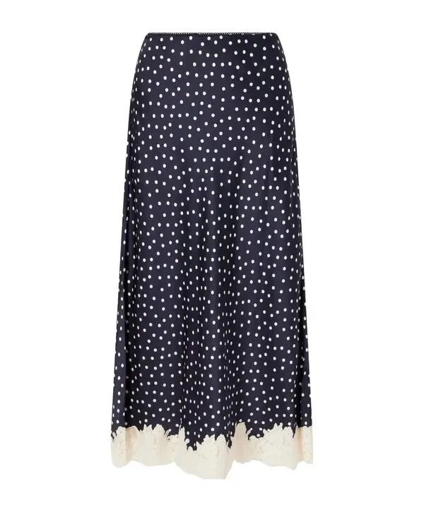Rixo Matilde Lace-trimmed Polka Dot Satin Midi Skirt