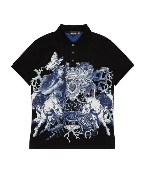 Just Cavalli Pattern Polo Shirt - Black