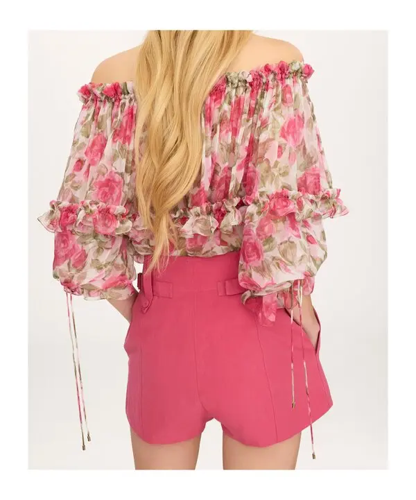 Chloé Ruffled Floral Off-shoulder Blouse - Pink