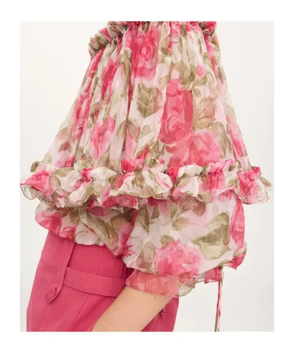 Chloé Ruffled Floral Off-shoulder Blouse - Pink