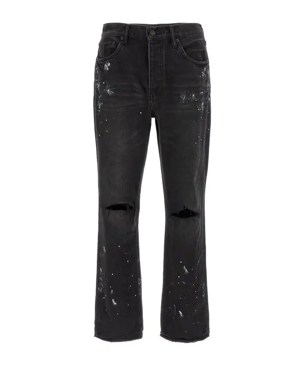 PURPLE BRAND Knee Slit Paint Jeans - Black
