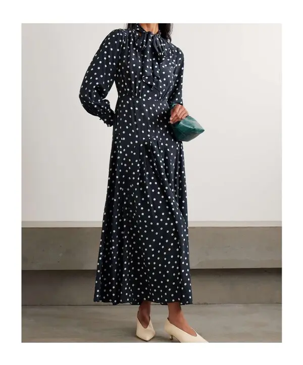 Rixo Polka Dot Pleated Midi Dress