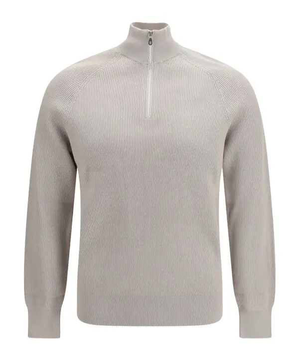 Brunello Cucinelli Ribbed-knit Half-zip Sweater - Gray