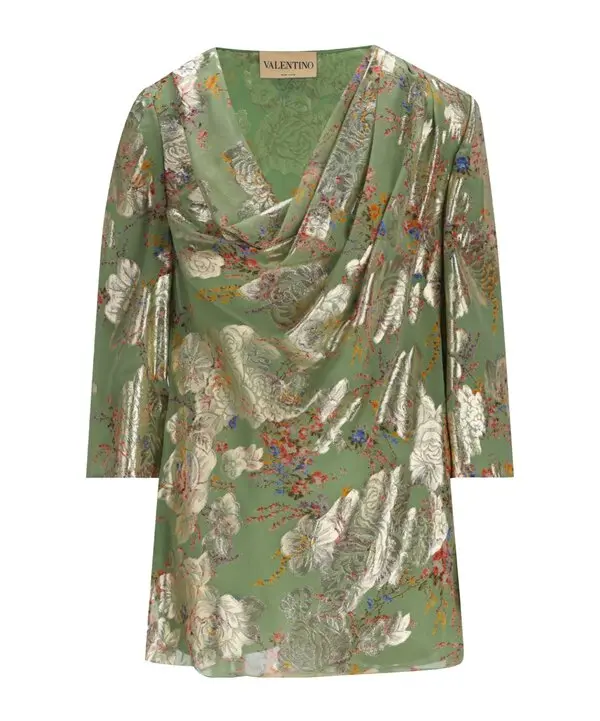 Valentino Garavani Draped Floral Jacquard Top