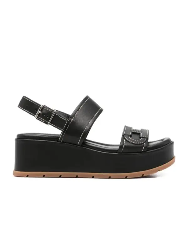 Hogan Buckled Wedge Platform Sandals - Black