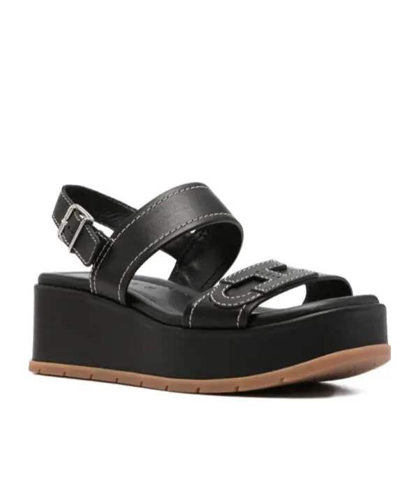 Hogan Buckled Wedge Platform Sandals - Black