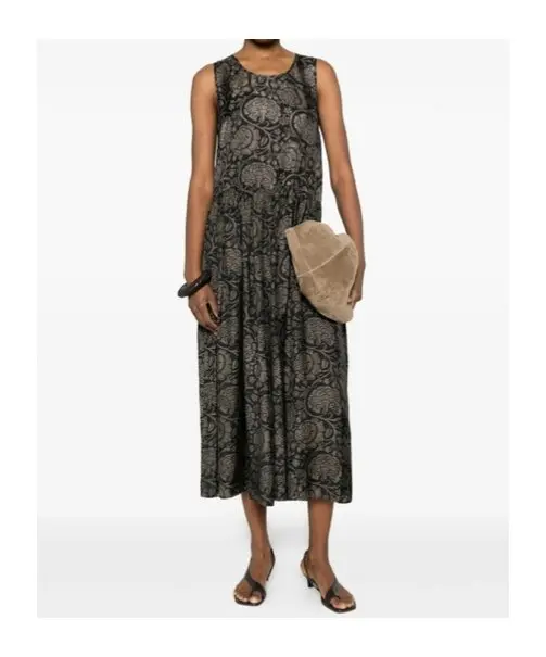 UMA WANG Sleeveless Printed Maxi Dress With Pleated Hem - Black