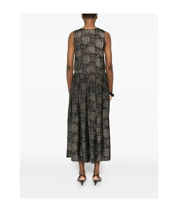 UMA WANG Sleeveless Printed Maxi Dress With Pleated Hem - Black