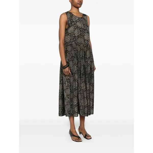 UMA WANG Sleeveless Printed Maxi Dress With Pleated Hem - Black