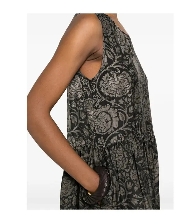 UMA WANG Sleeveless Printed Maxi Dress With Pleated Hem - Black