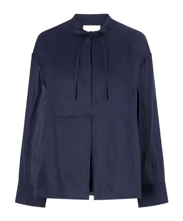 JIL SANDER Cotton Organdy Shirt With High Neck And Front Tie Detail