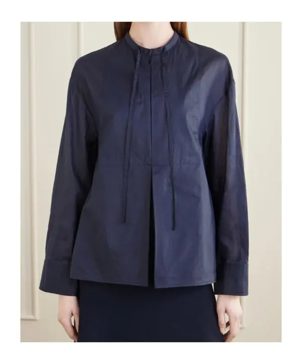 JIL SANDER Cotton Organdy Shirt With High Neck And Front Tie Detail