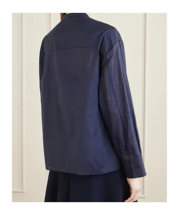 JIL SANDER Cotton Organdy Shirt With High Neck And Front Tie Detail