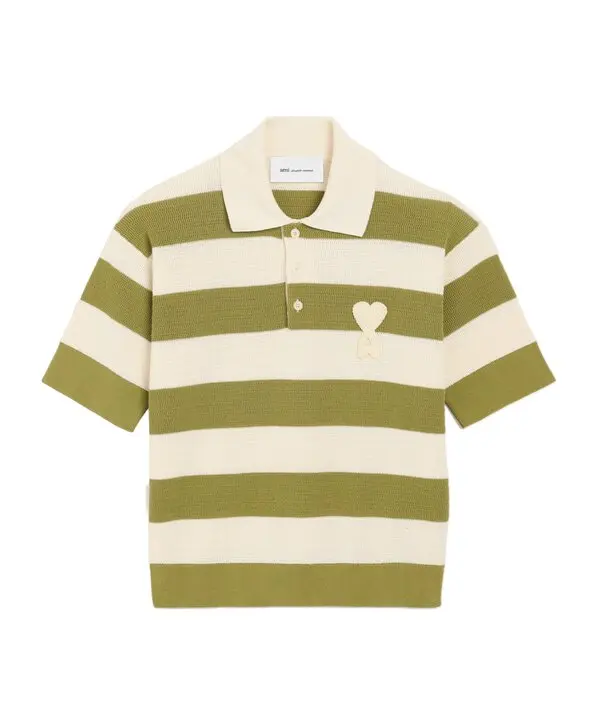 Ami De Coeur Striped Knit Polo - White/tan