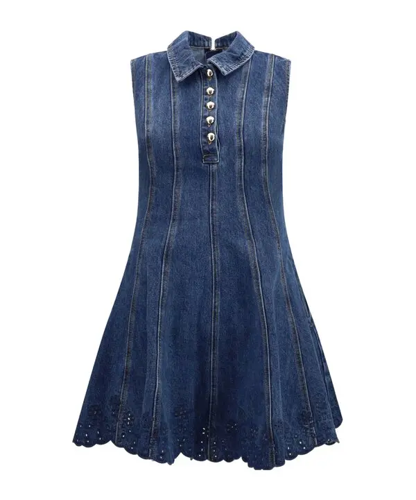 SELF-PORTRAIT Broderie Denim Mini Dress - Blue
