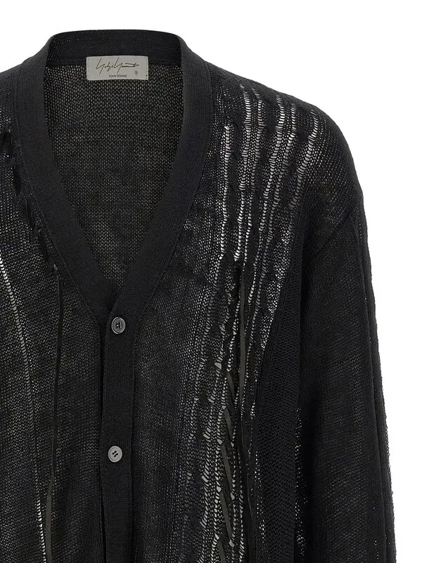 Yohji Yamamoto Lace-up Oversized Distressed Cardigan
