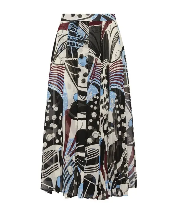 Marella Long Printed Pleated Skirt - Wool White