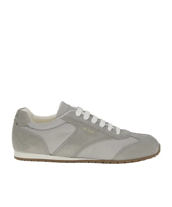 Prada Logo Detailed Lace-up Sneakers - Cloud Ash