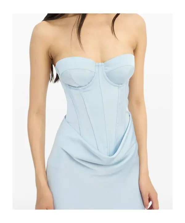 ROTATE BY BIRGER CHRISTENSEN Satin Corset Maxi Dress - Blue