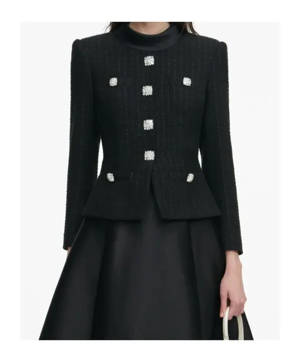 SELF-PORTRAIT Embellished Midi Dress With Diamanté Button Detail