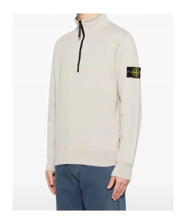 Stone Island Logo Patch Quarter-zip Sweatshirt - Light Grey