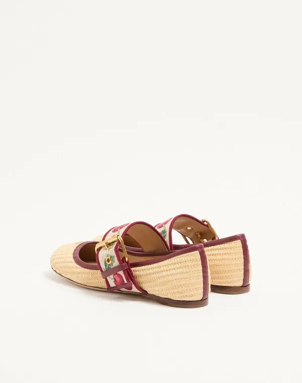 Valentino Garavani Mary Jane Ballerina Flats With Embroidered Cherry Detail - Light Brown