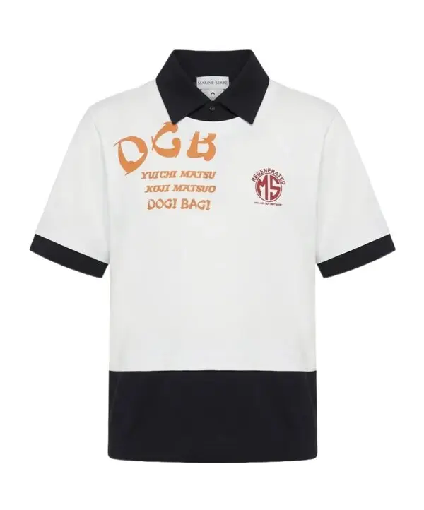 MARINE SERRE Graphic-printed Colour-blocked Polo Shirt - White