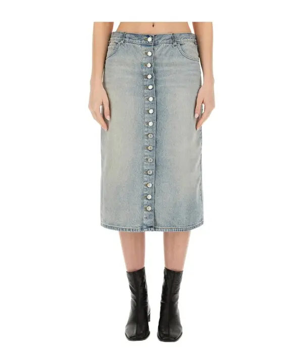 COURREGES Multiflex Denim Button-front Skirt - Gray