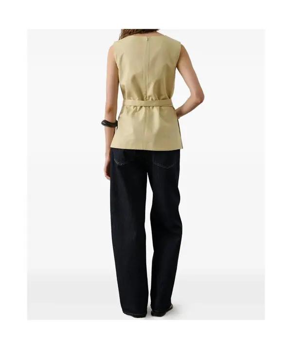 Soeur Sleeveless Crew Neck Top With Belt Detail