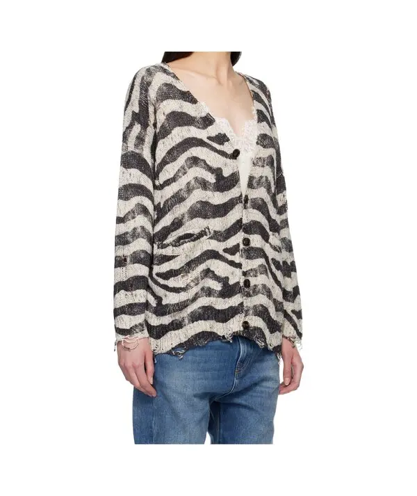 R13 Oversized Zebra Print Distressed Knit Cardigan