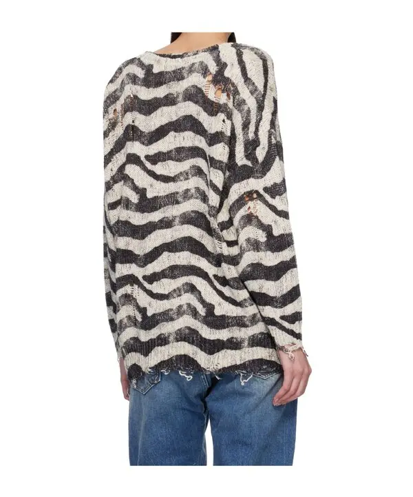 R13 Oversized Zebra Print Distressed Knit Cardigan