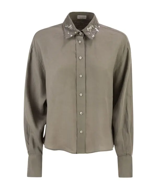Brunello Cucinelli Sequined Collar Linen Shirt