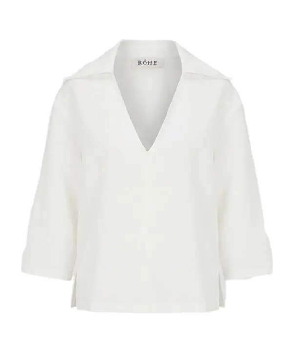 RÓHE Long-sleeved Collared Pullover Top - White