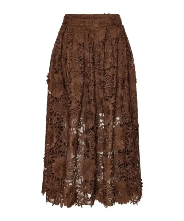 ROTATE BY BIRGER CHRISTENSEN 3d Lace Midi Skirt - Brown
