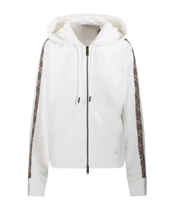 Burberry Check-band Zip-up Hoodie - White