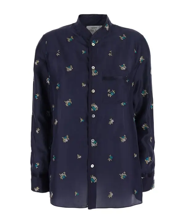 FORTE_FORTE Embroidered Floral Silk Shirt - Black