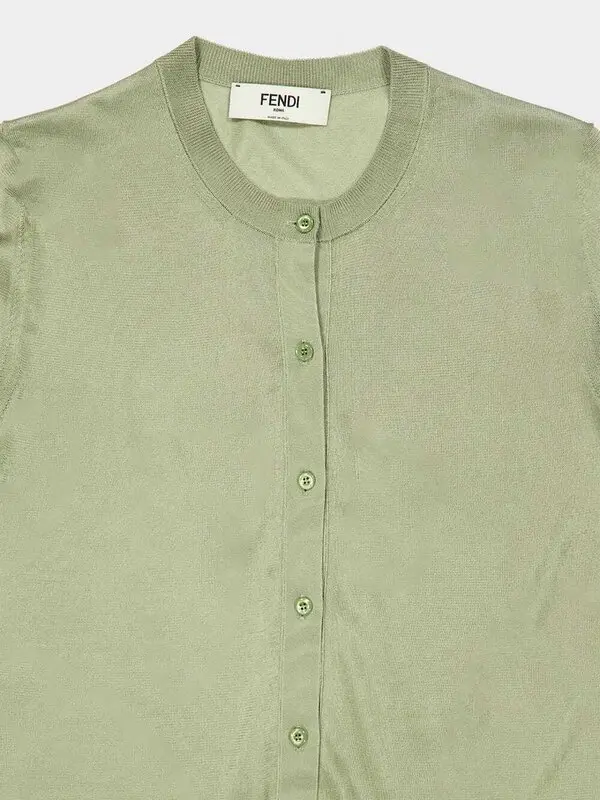 Fendi Logo Embroidered Crewneck Buttoned Cardigan - Light Green