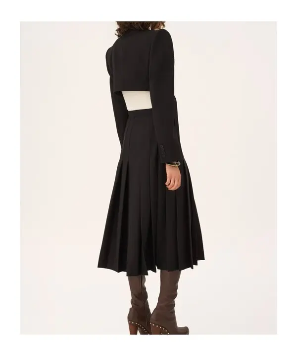 Chloé Pleated Midi Skirt In Wool Grain De Poudre