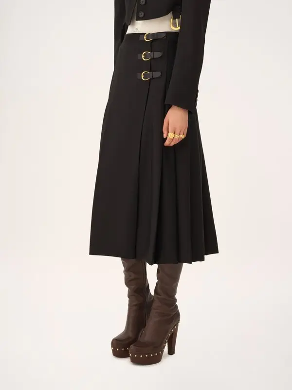 Chloé Pleated Midi Skirt In Wool Grain De Poudre