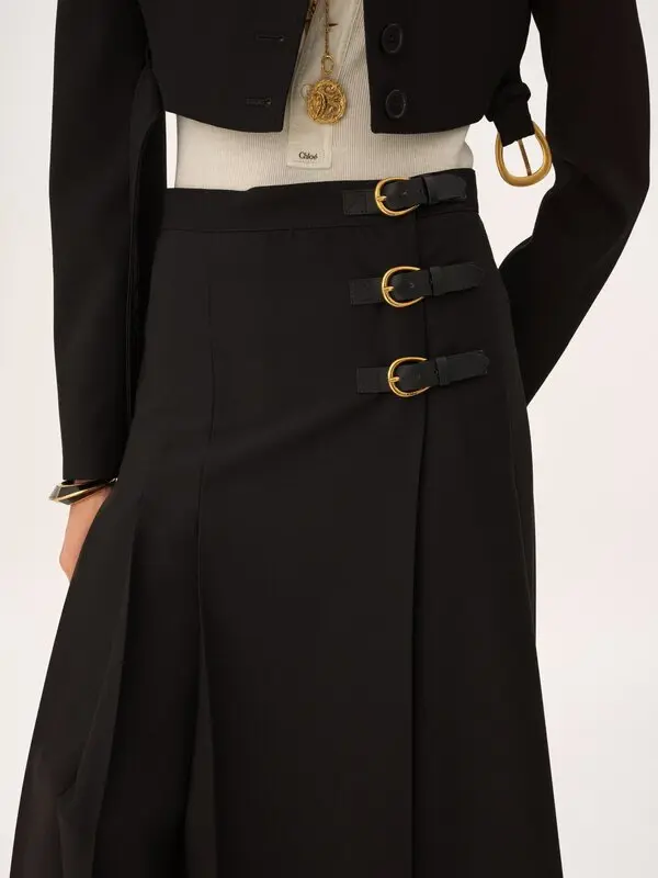 Chloé Pleated Midi Skirt In Wool Grain De Poudre