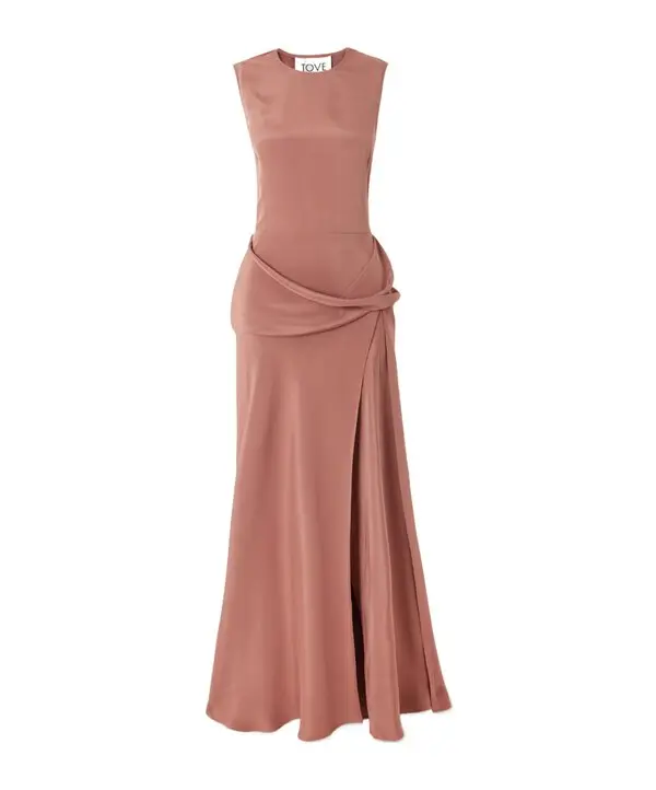 Tove Jadi Cutout Draped Satin Maxi Dress - Pink