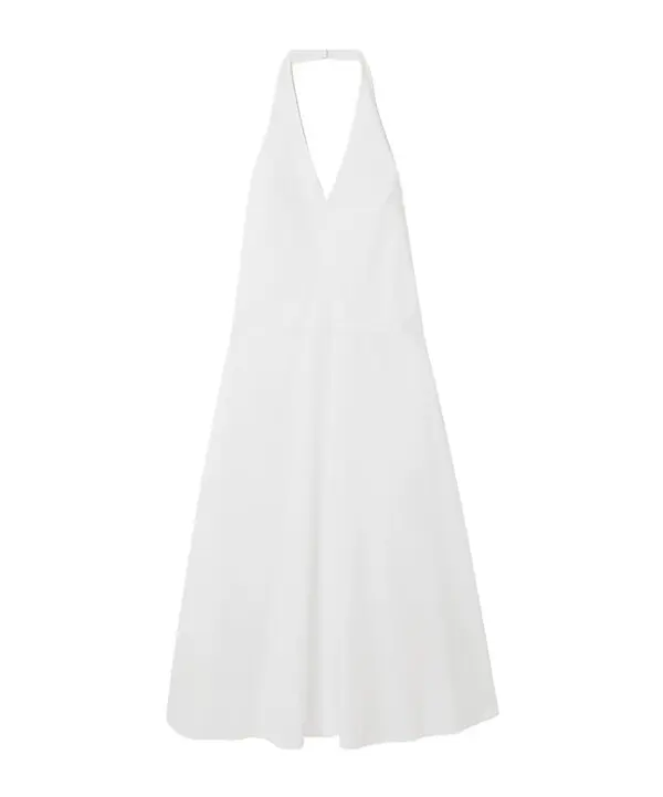 ST. AGNI Crinkled Cotton-blend Poplin Halterneck Maxi Dress - White