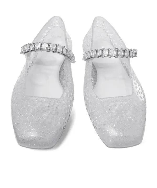 JIMMY CHOO Jelly Ballet Flats With Rhinestone Embellishment