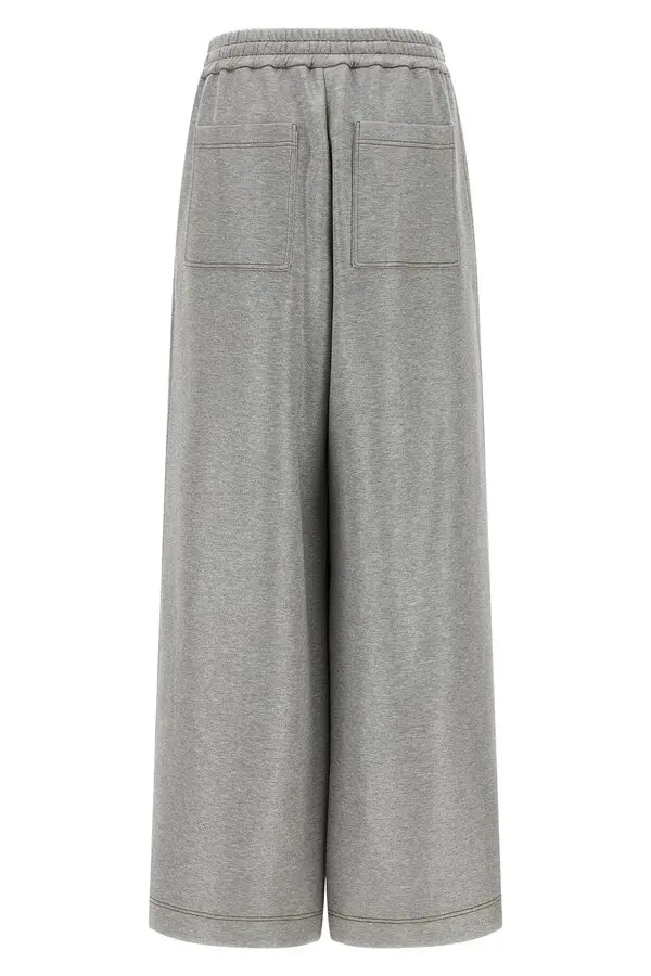 Brunello Cucinelli Drawstring Wide-leg Cotton Blend Joggers With Metallic Thread Contrast Stitching